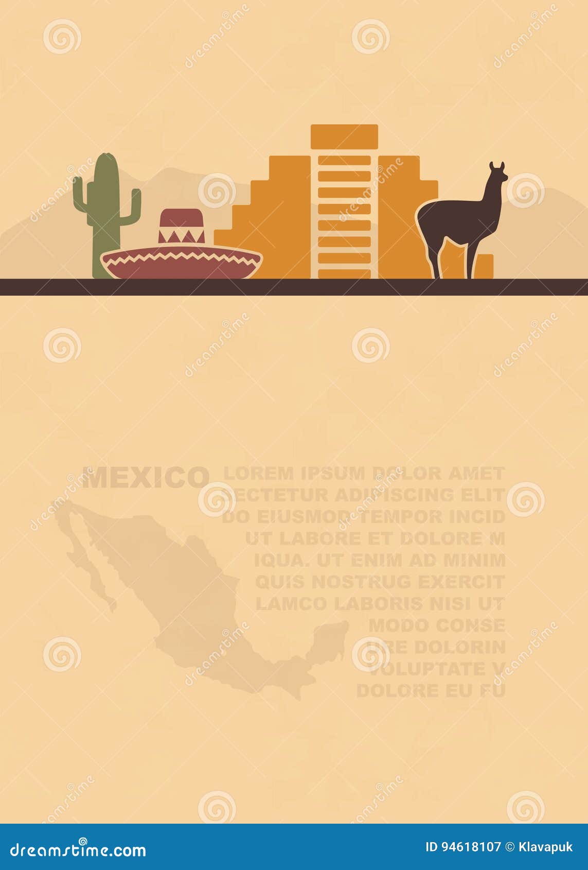 Template Leaflets with a Map and Symbols of the Mexico and Place for ...