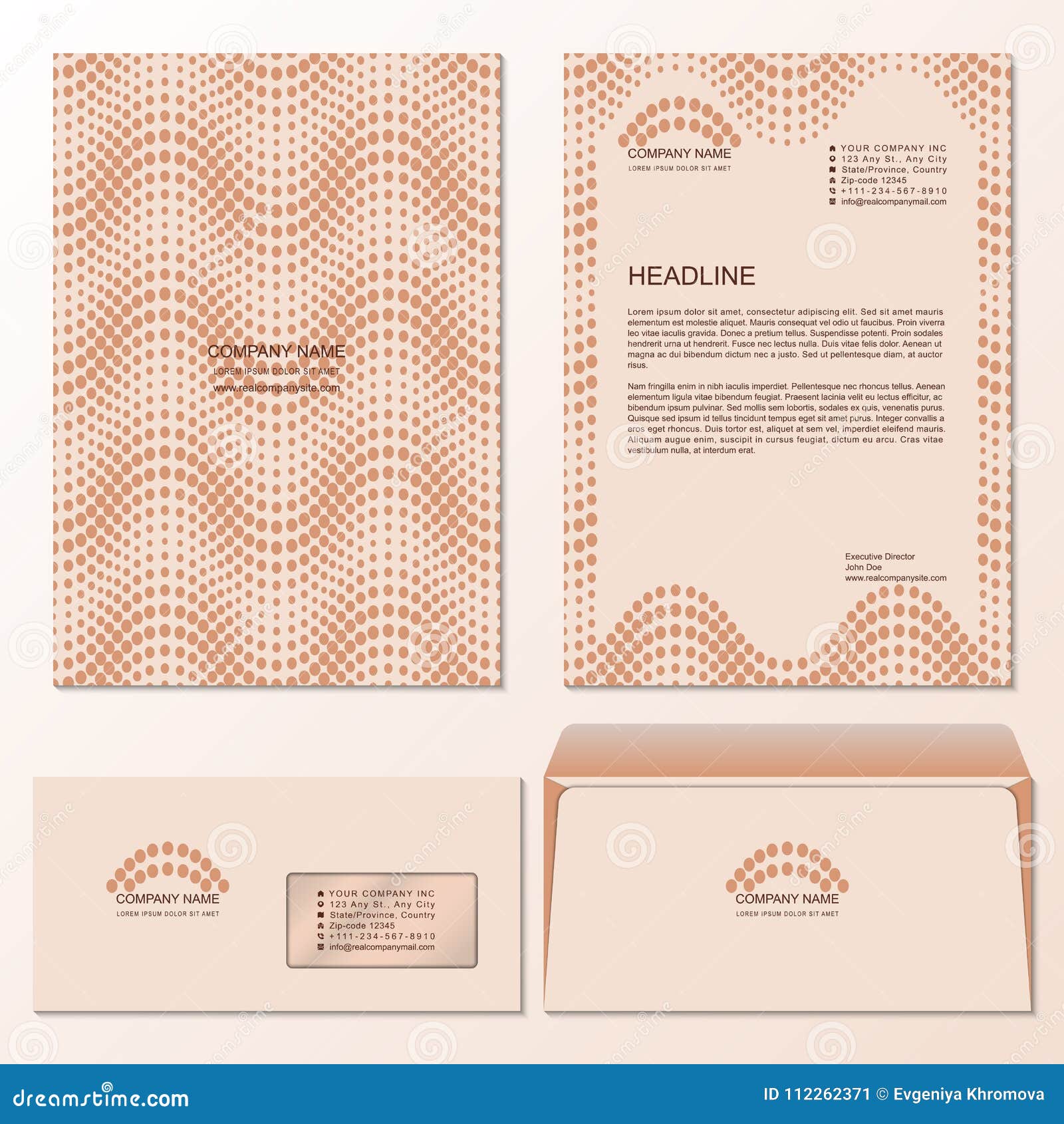 Template of Letterhead and Mail Envelope with Wavy Dot Pattern in Beige ...