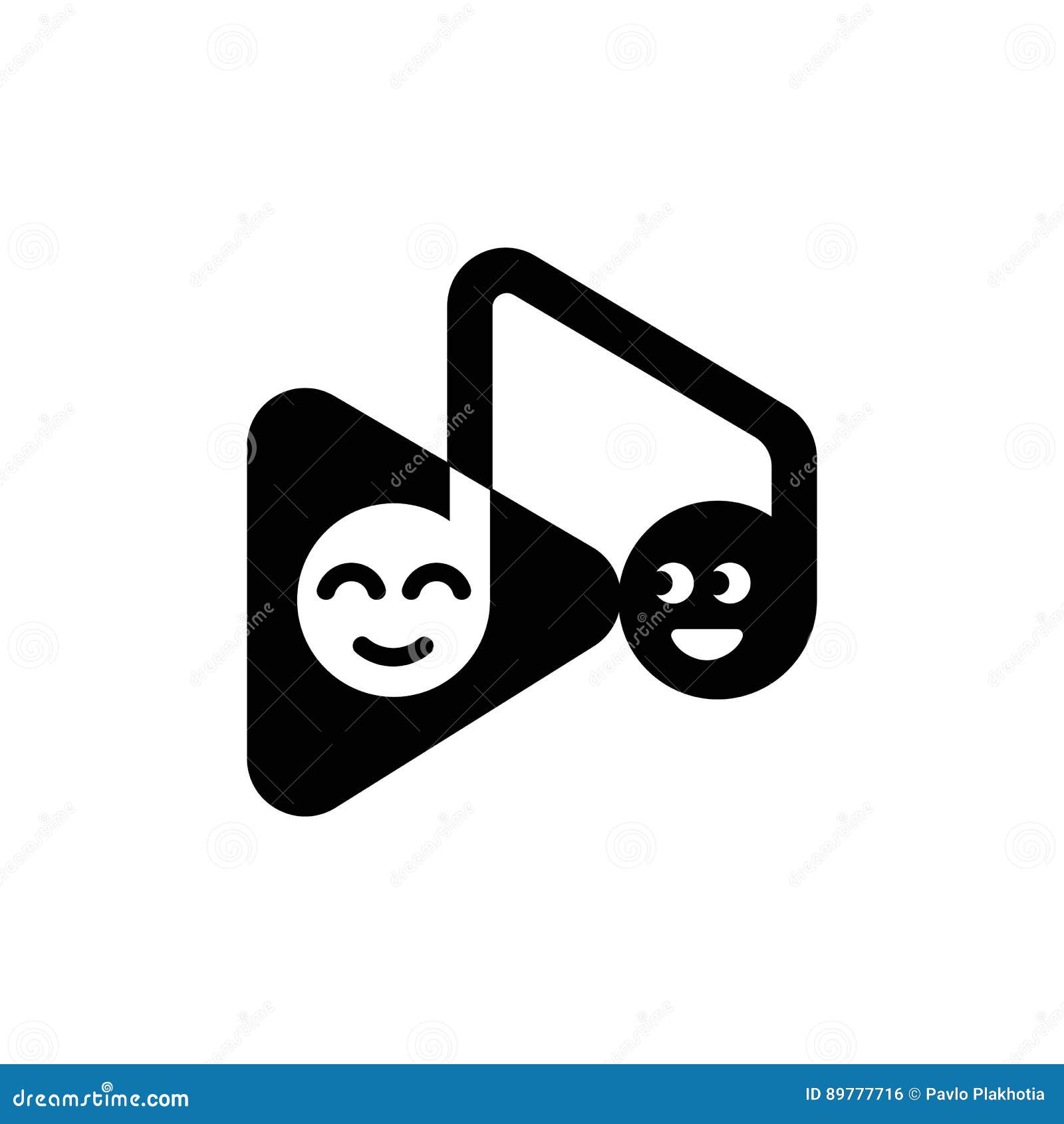 Template Logo Musical Note and Play Button with Funny Emoticons. Stock ...