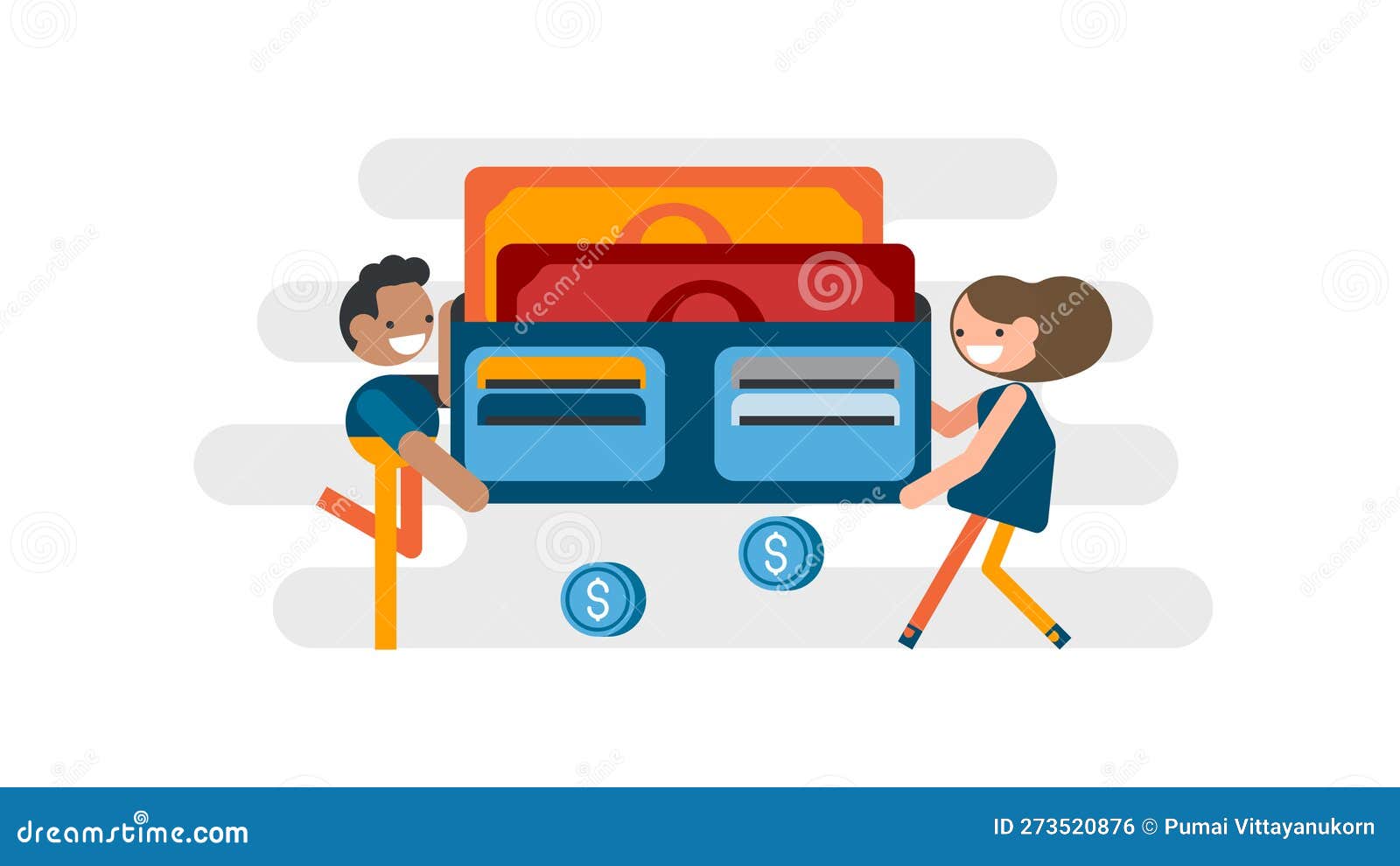 Man and Woman Holding Huge Wallet Stock Vector - Illustration of ...