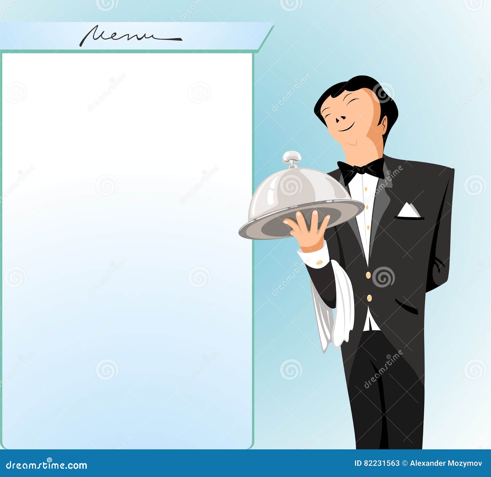 Template Menu with Painted Waiter Stock Vector - Illustration of ...
