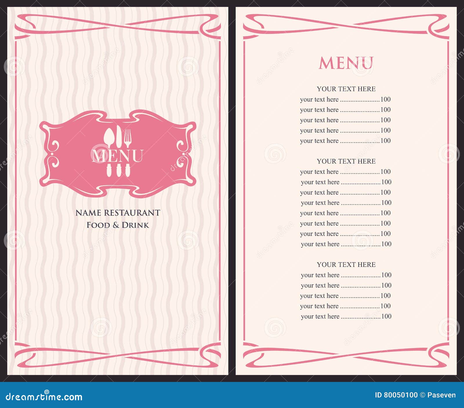 Template menu with price stock vector. Illustration of fork - 80050100