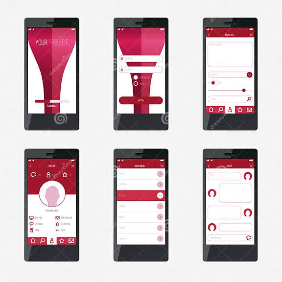 Template Mobile Application Interface Design. Stock Vector - Illustration of label, flat: 59588518