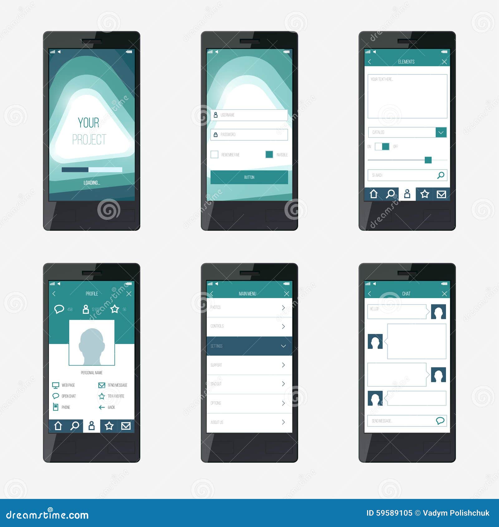 Template Mobile Application Interface Design Stock Vector