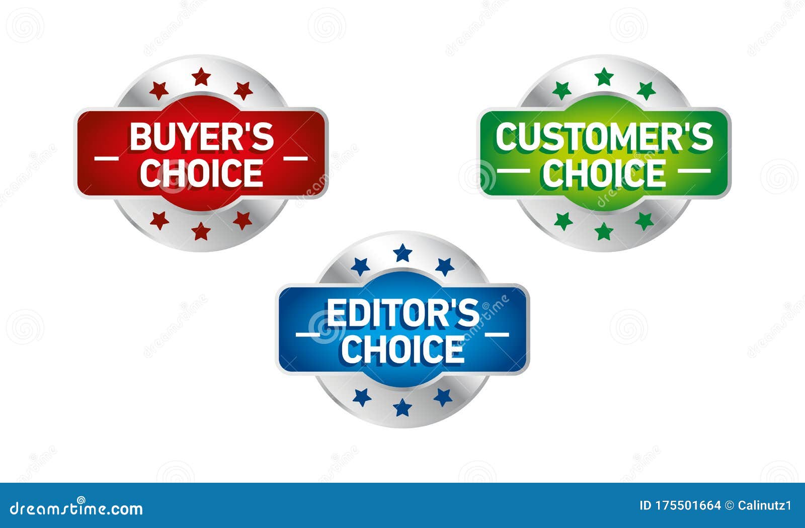 Set of Three Vector Badges - Editors Choice, Customers Choice, Buyers ...