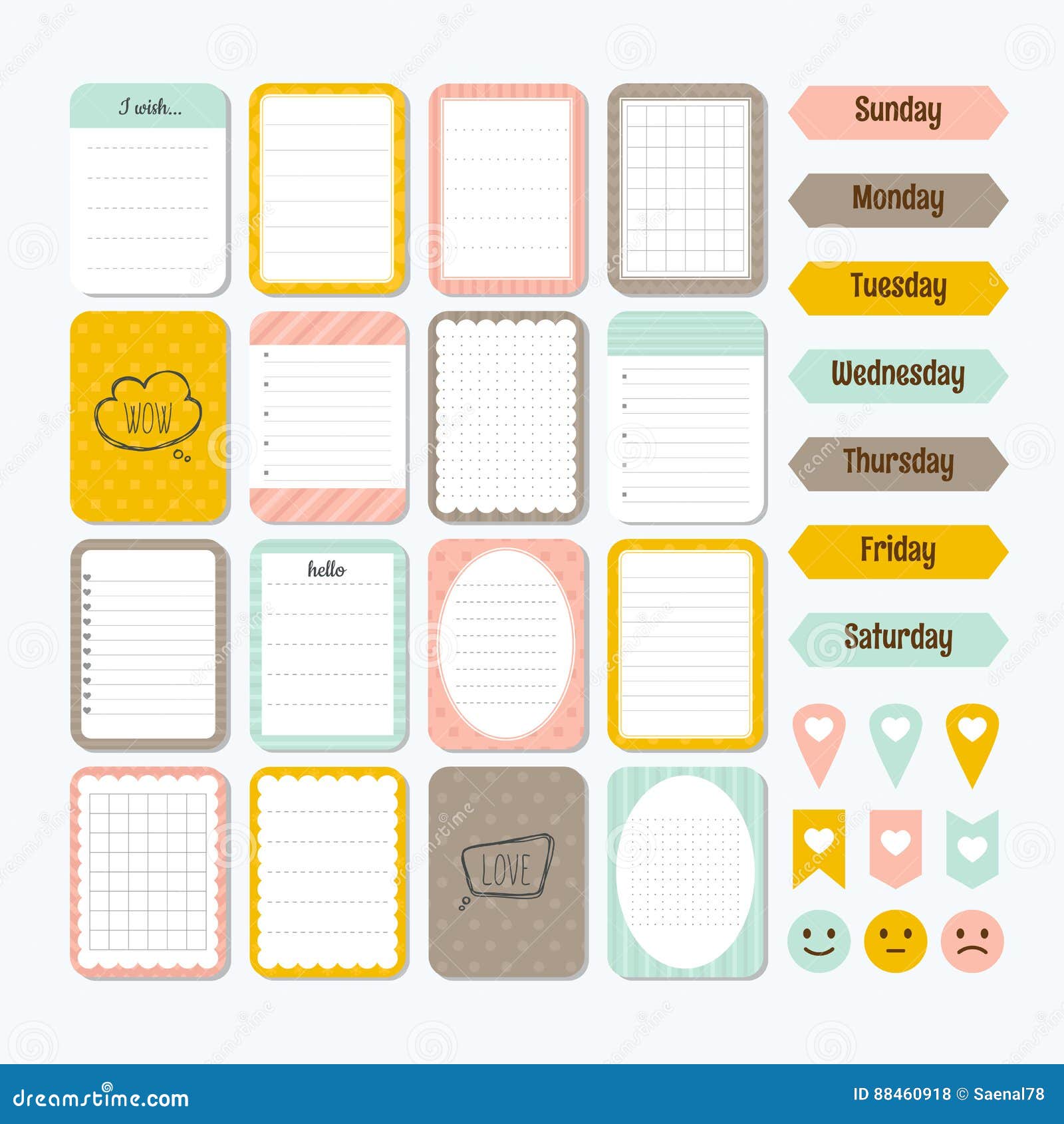 Template for Notebooks. Cute Design Elements. Collection of Various ...