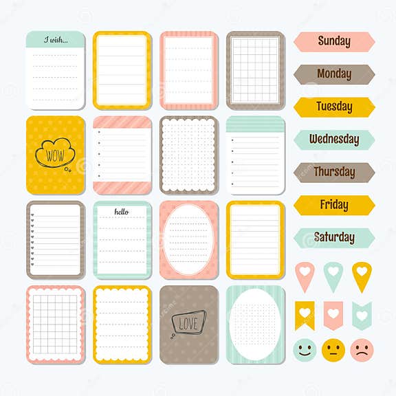 Template for Notebooks. Cute Design Elements. Collection of Various ...