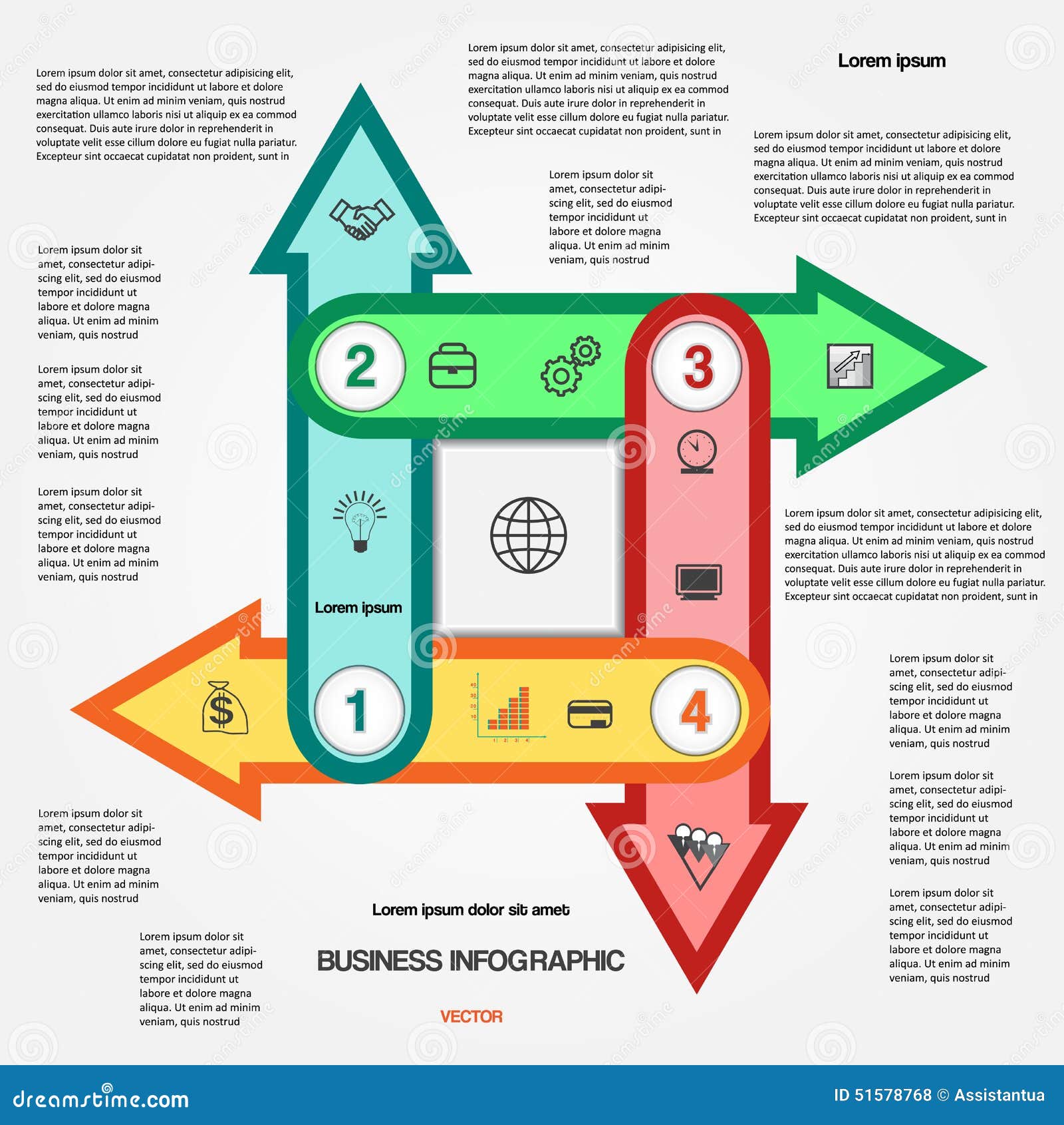 Template with 4 Options Multi-coloured Arrows for Infographic Stock ...