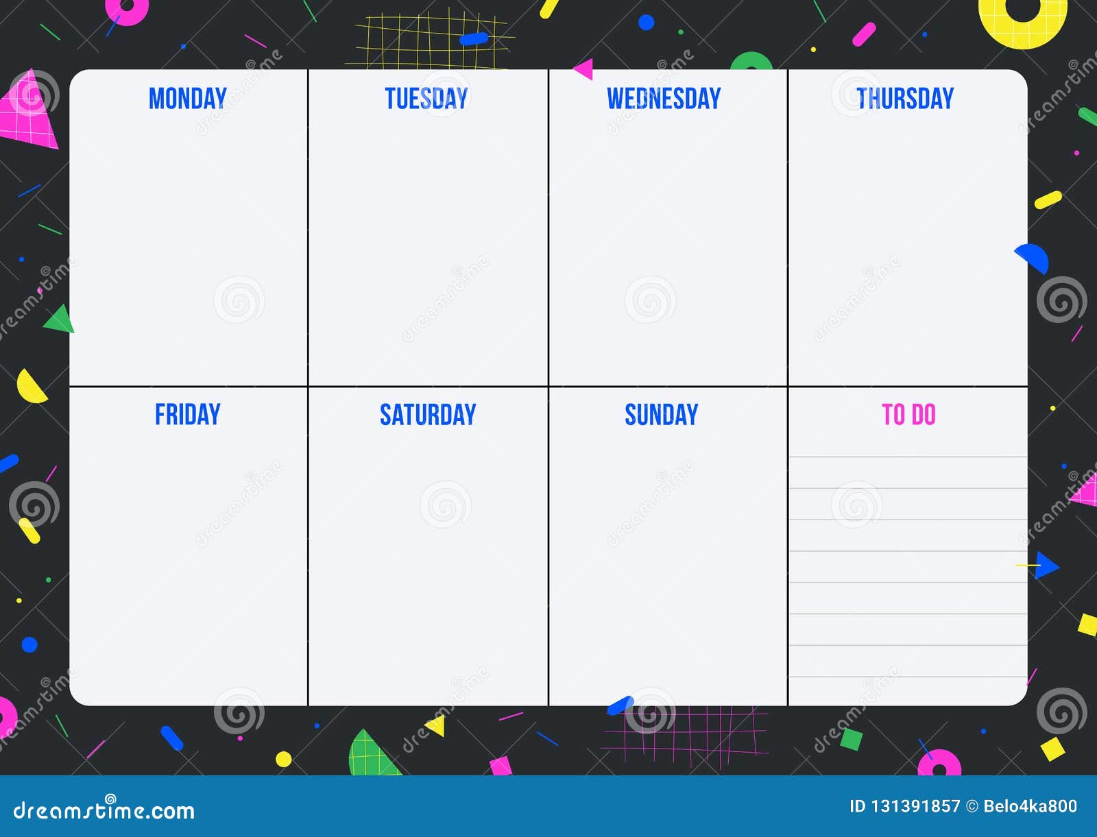 Weekly Planner Page with Geometric Shape in Memphis Style. Stock Vector ...