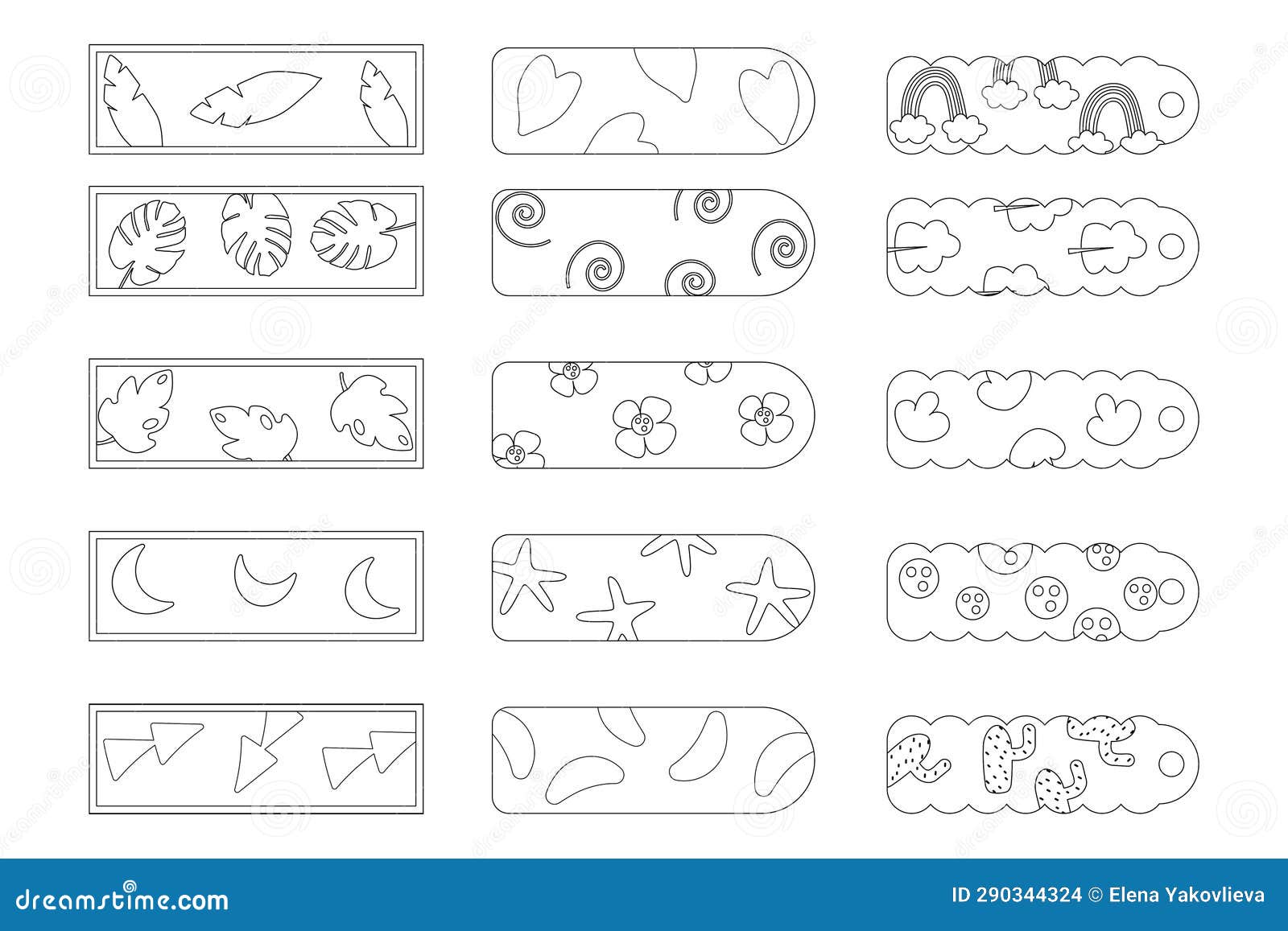 Template Outline Hand Drawn Bookmarks, Stickers Stock Vector ...