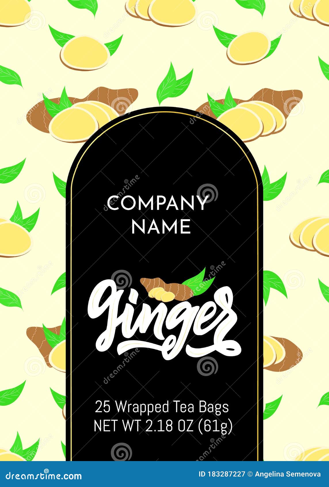 Template of Packaging Ginger Tea, Company Name. Pattern with Leaves ...