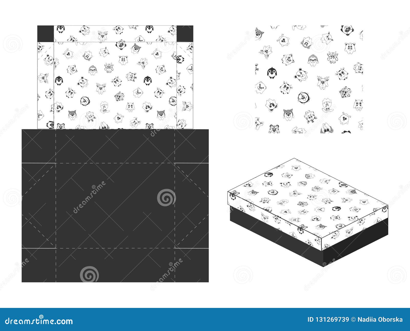 Template Paper Gift Package. Background with Cute Cartoon Animals Stock ...