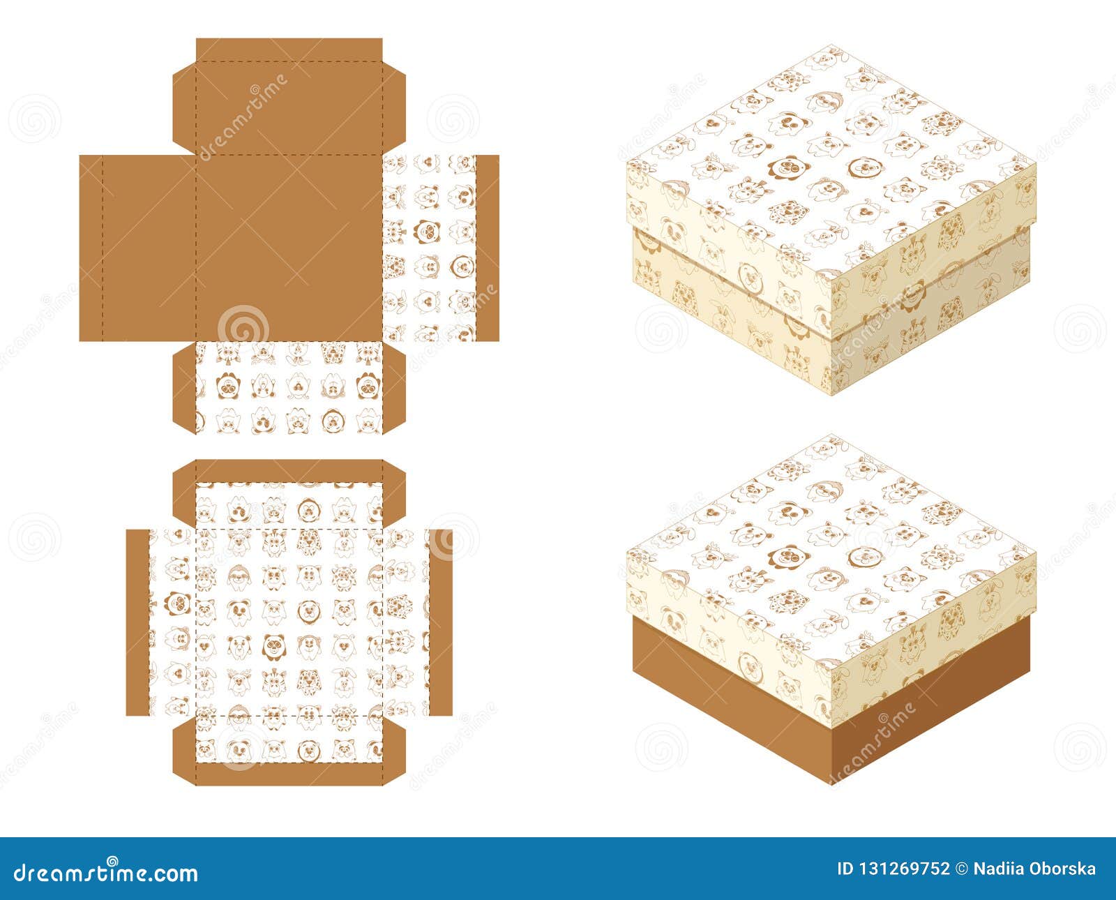 Template Paper Gift Package. Background with Cute Cartoon Animals Stock ...