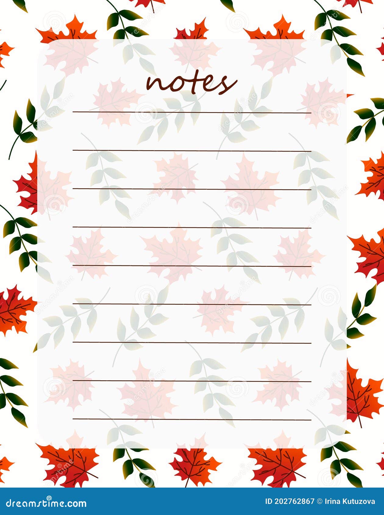 Template for Planning, Notes with a Pattern of Different Leaves. Stock ...