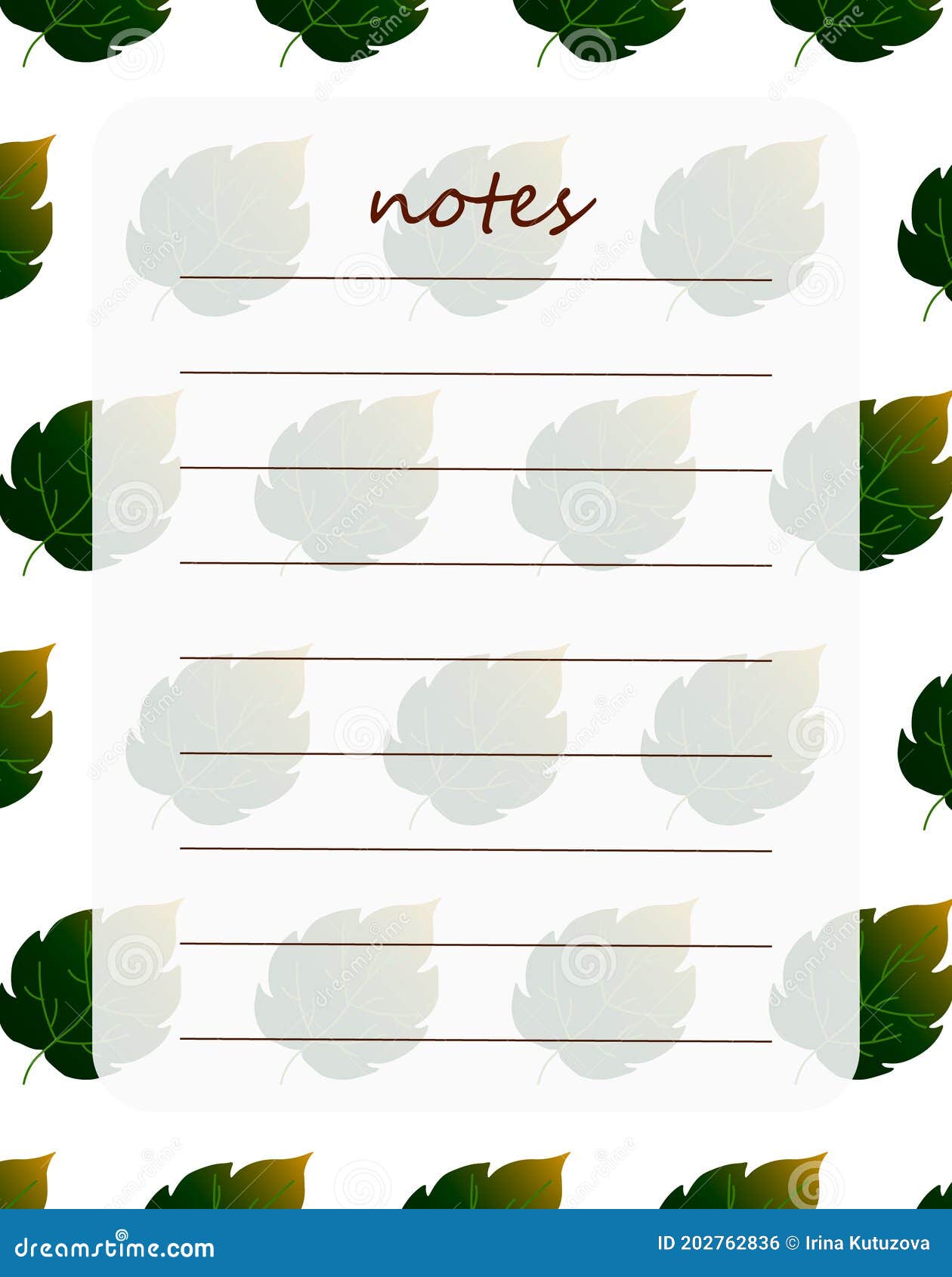 Template for Planning, Notes with a Pattern of Green Leaves. Stock ...