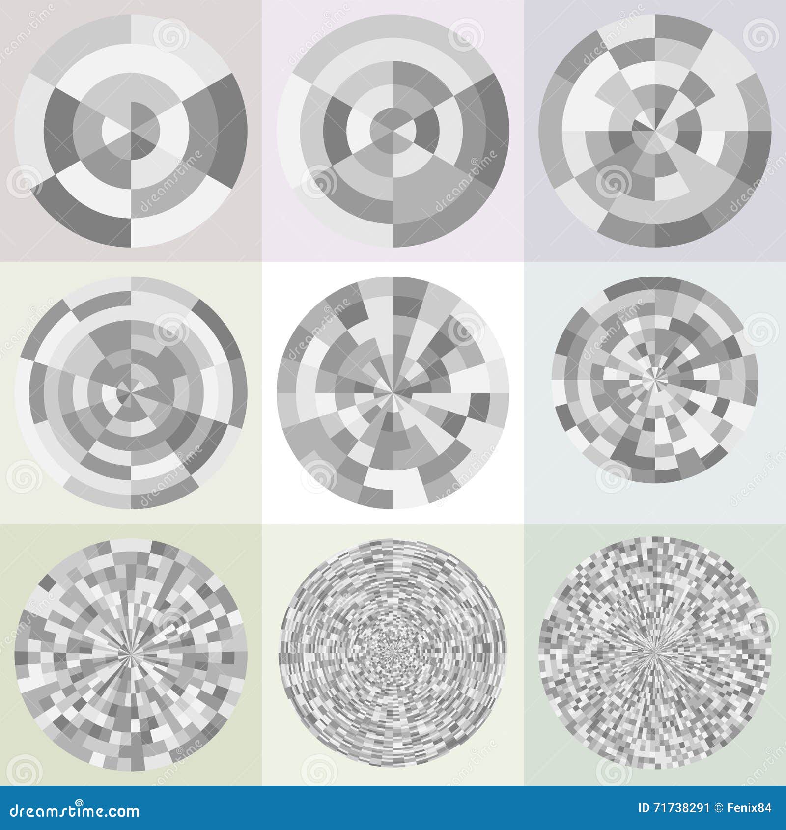 Polar Grid Of 10 Concentric Circles And 15 Degrees Steps. Blank Vector ...