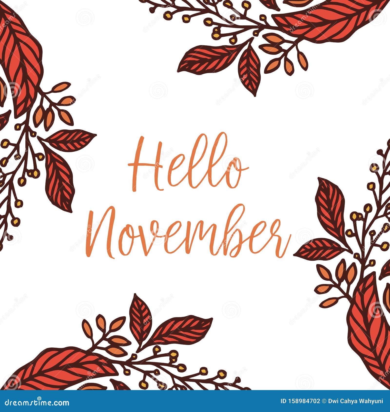 Template of Poster Hello November, with Pattern Art of Leaf Flower ...
