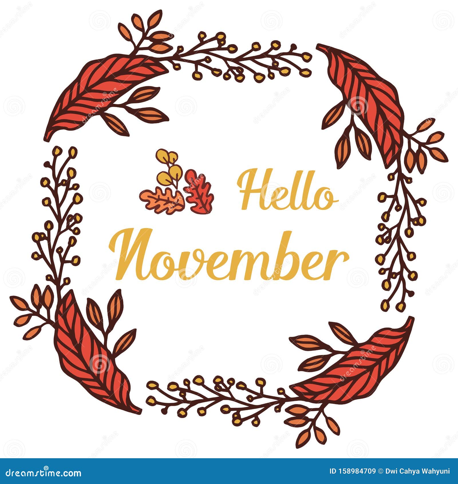 Template of Poster Hello November, with Pattern Art of Leaf Flower ...