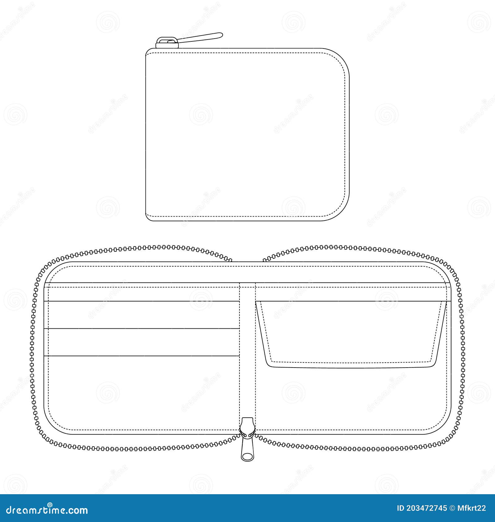 Template Pouch Wallet Vector Object Flat Design Outline Clothing Stock ...