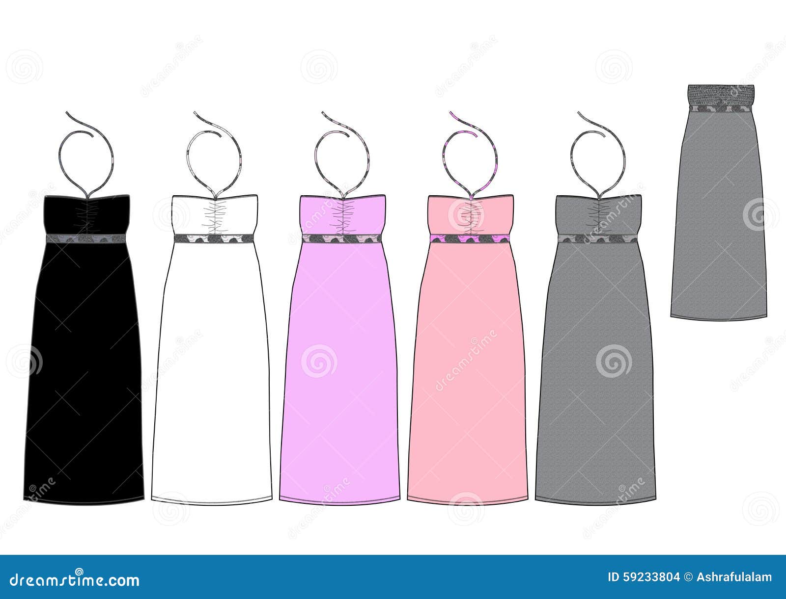 Template of Printed Front Panel Female Maxi Dress with Back Elastic ...