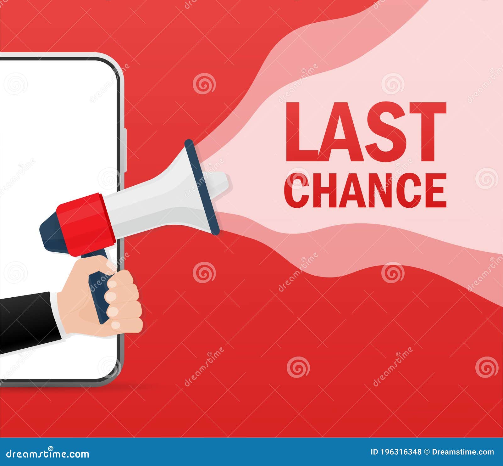 Template with Red Last Chance Megaphone on Red Background for Flyer ...