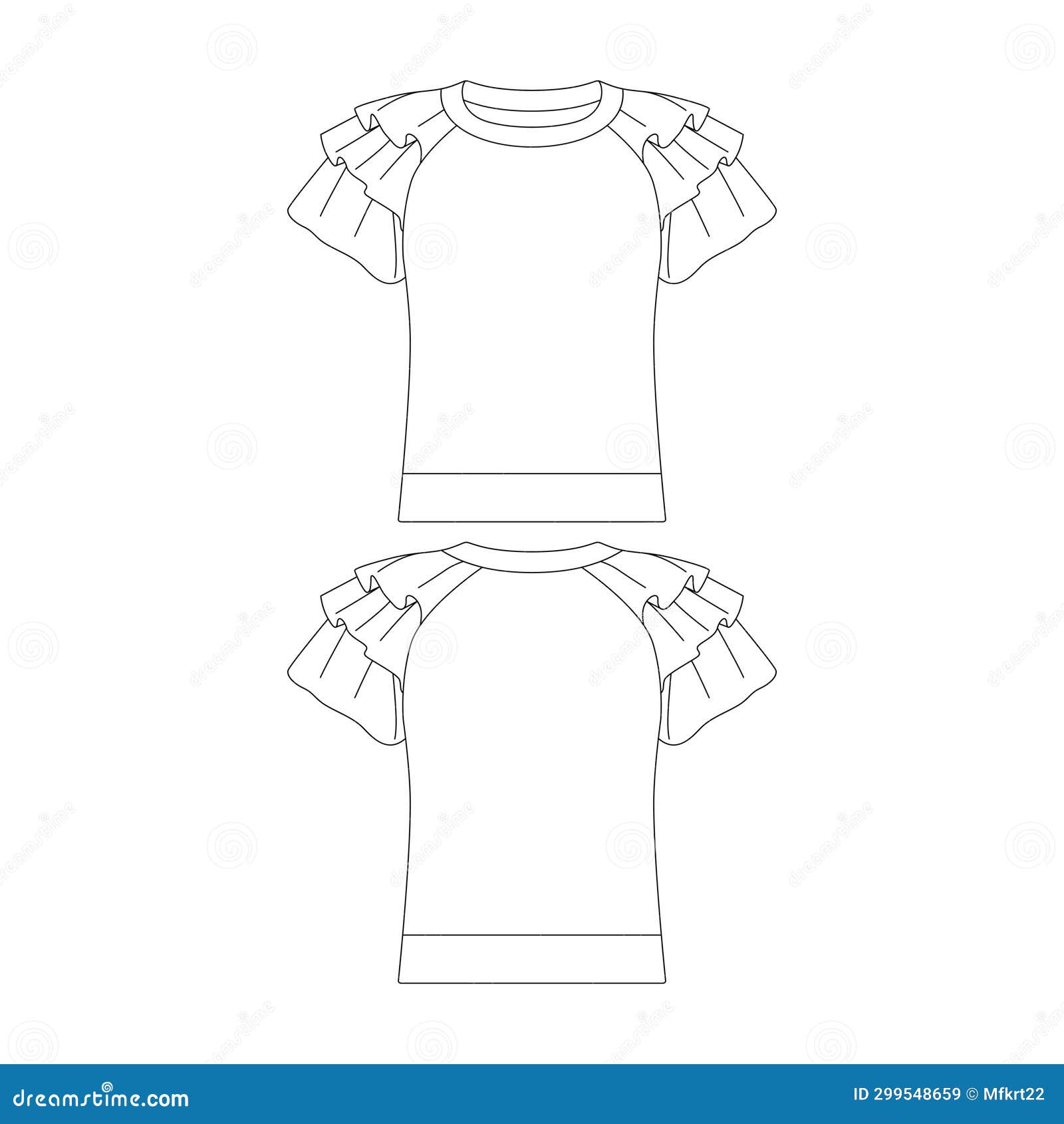 Ruffle Sleeve Dress Technical Fashion Illustration, Floral Design ...