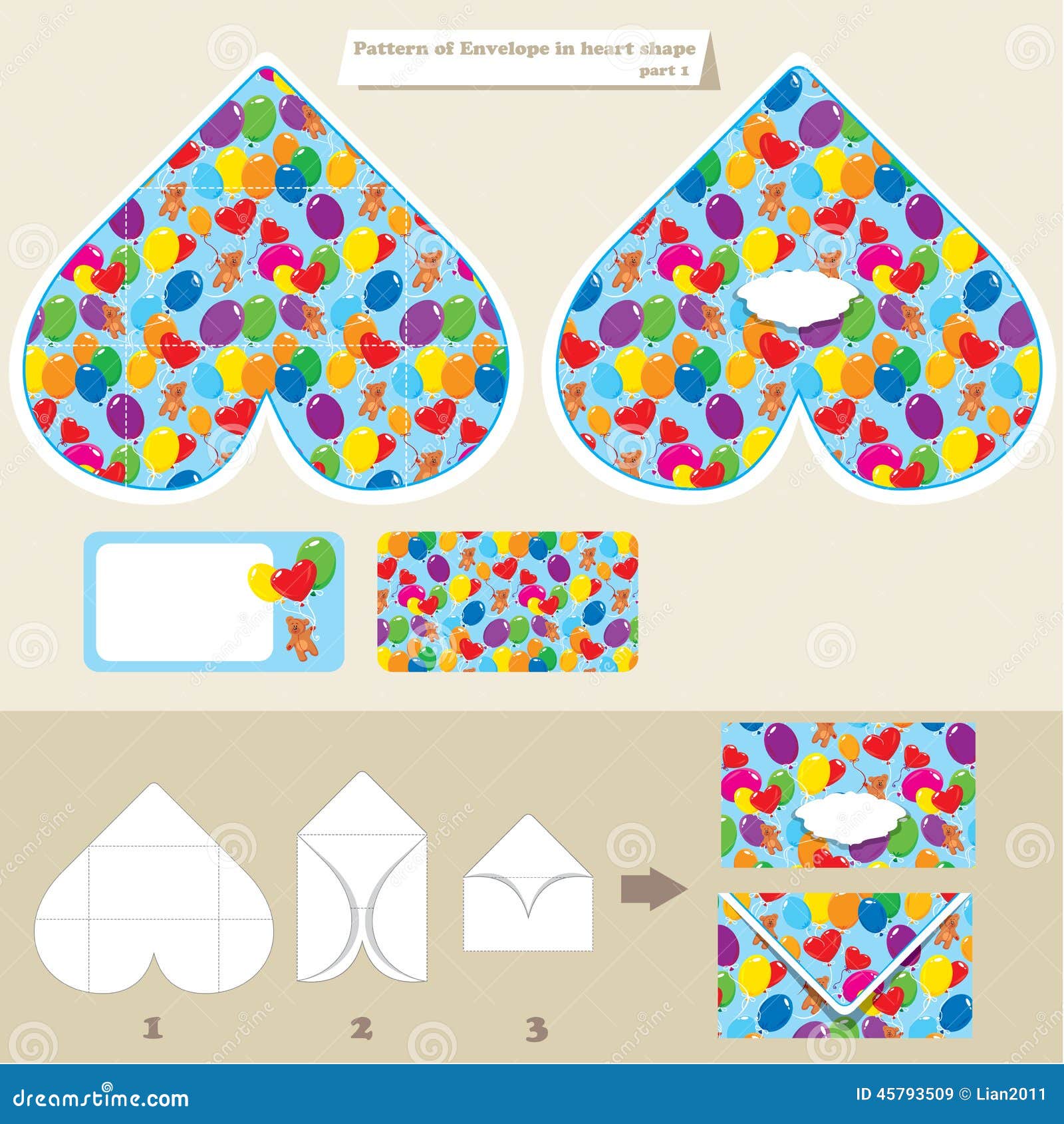 Template and Scheme of Envelope in Heart Shape. Stock Vector ...