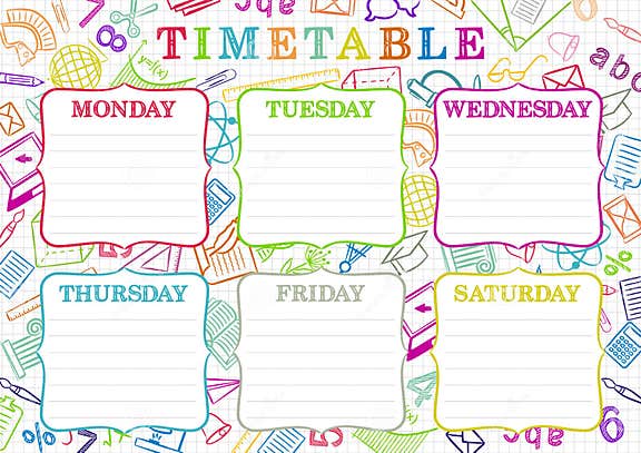 Template of a School Schedule for 6 Days of the Week for Students Stock ...