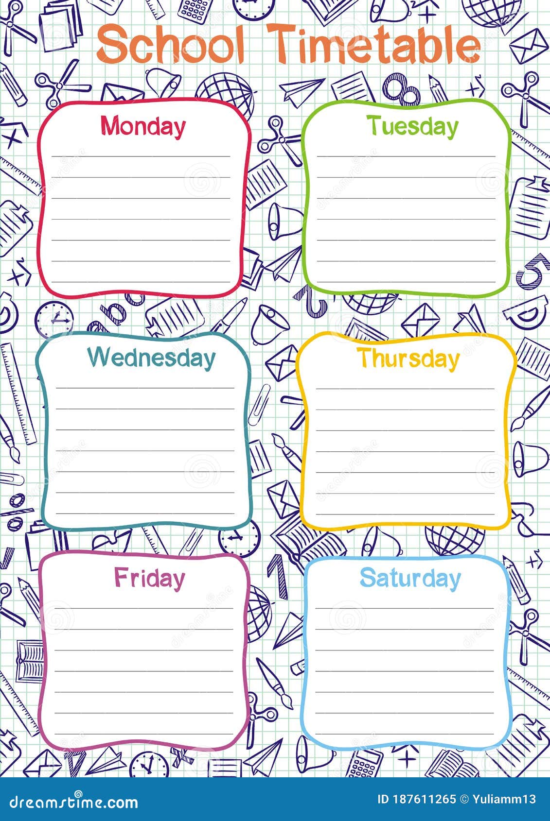 Template of a School Schedule for Students Stock Vector - Illustration ...