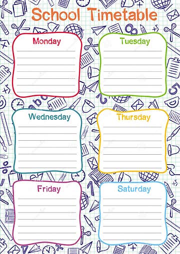 Template of a School Schedule for Students Stock Vector - Illustration ...