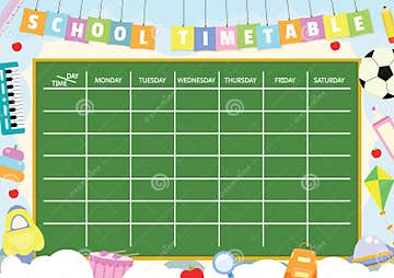 Flat Template School Timetable with Education Elements on Blue ...