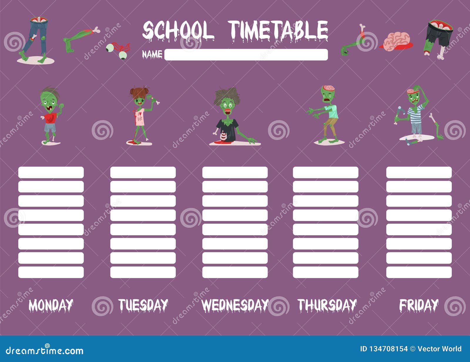 Template School Timetable for Students or Pupils with Days of Week and ...