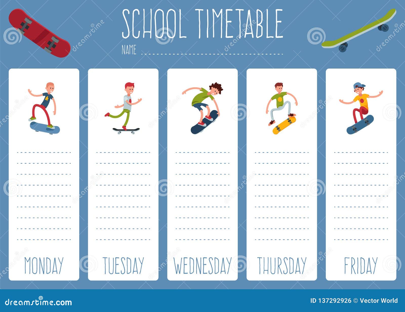 Template School Timetable for Students or Pupils with Days of Week and ...