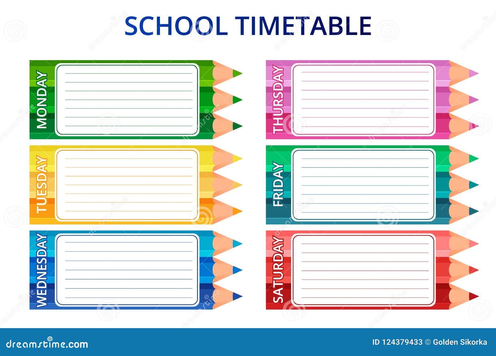 Template School Timetable for Students or Pupils with Days of Week and ...