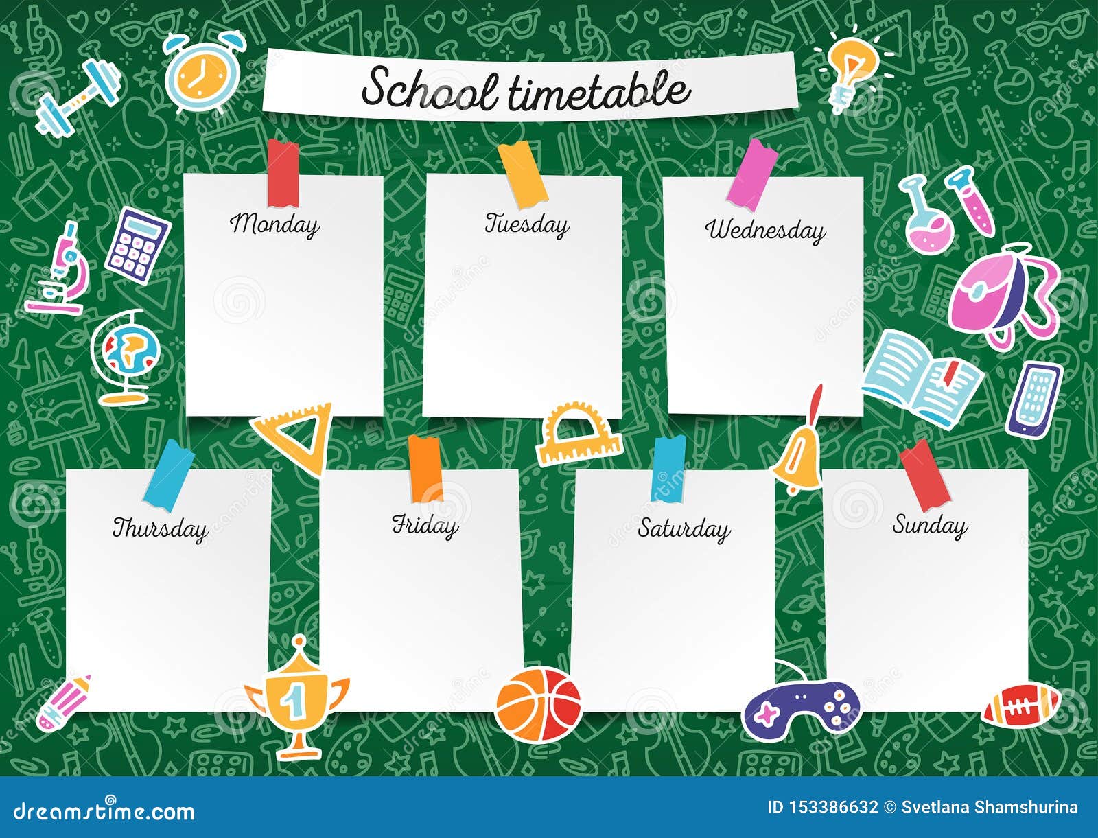 Template School Timetable for Students and Pupils. Vector Colorful Line ...