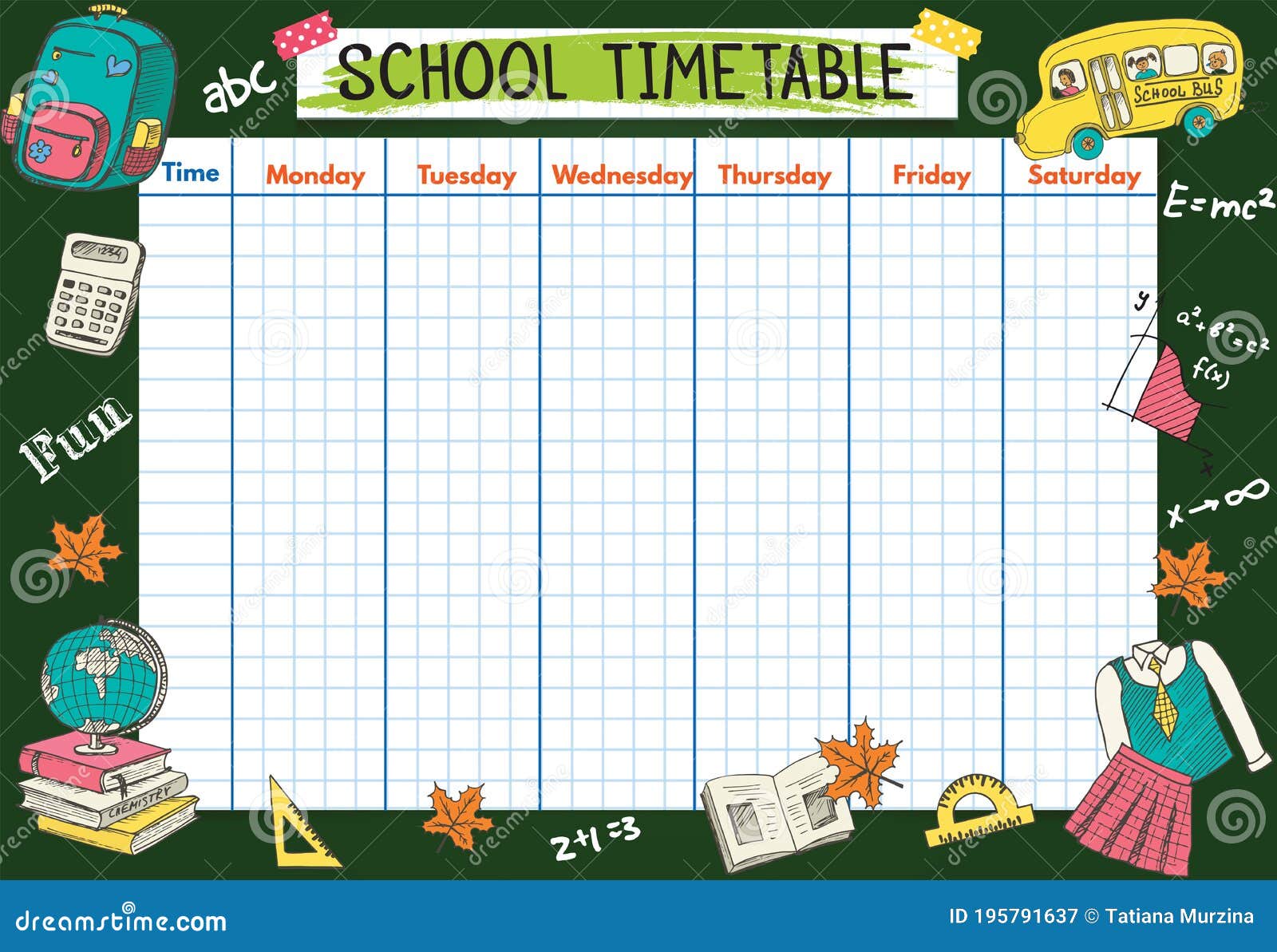 Template School Timetable for Students. Vector Illustration Includes ...