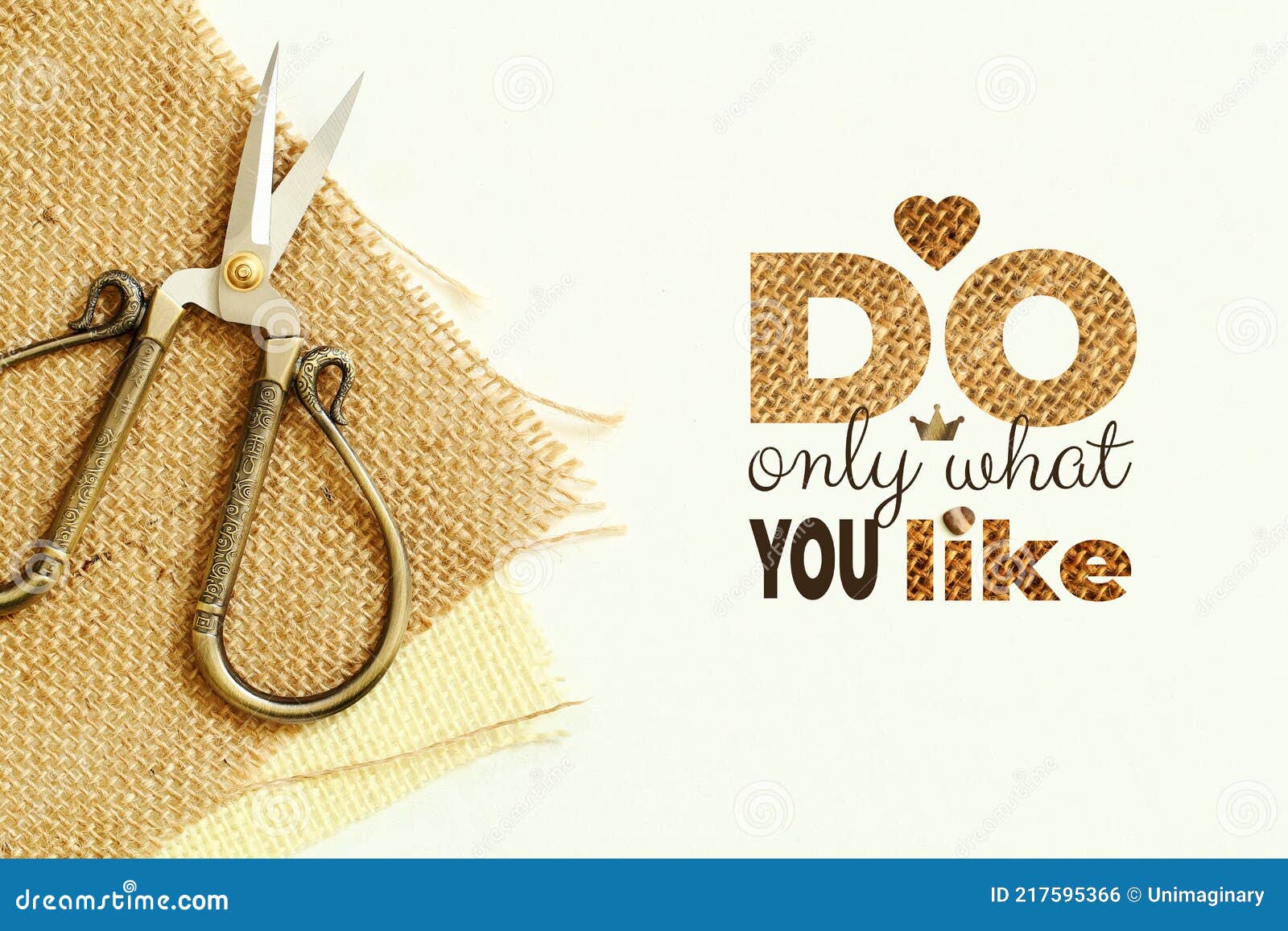 Template with Scissors, Textiles and Decorated Slogan in Rustic Style ...