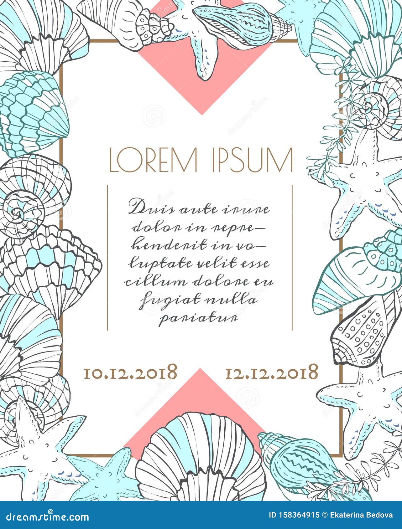 Template with Sea Elements. Composition with Shells. Vector ... Template with Sea Elements. Composition with Shells. Vector ...