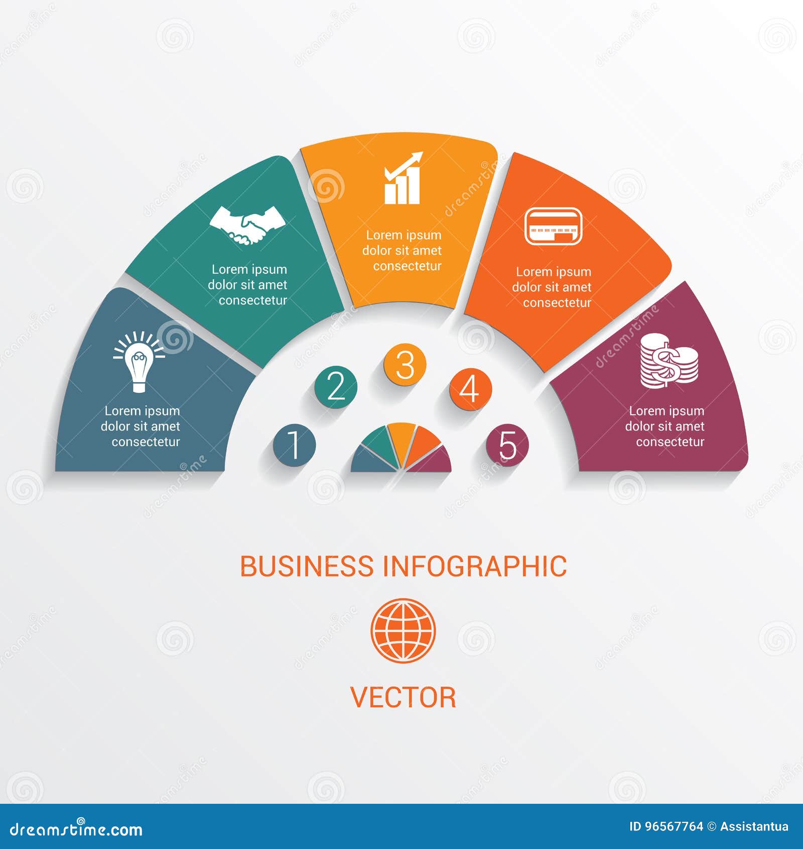 Template Semicircle Infographics Numbered for 5 Options Stock Vector ...