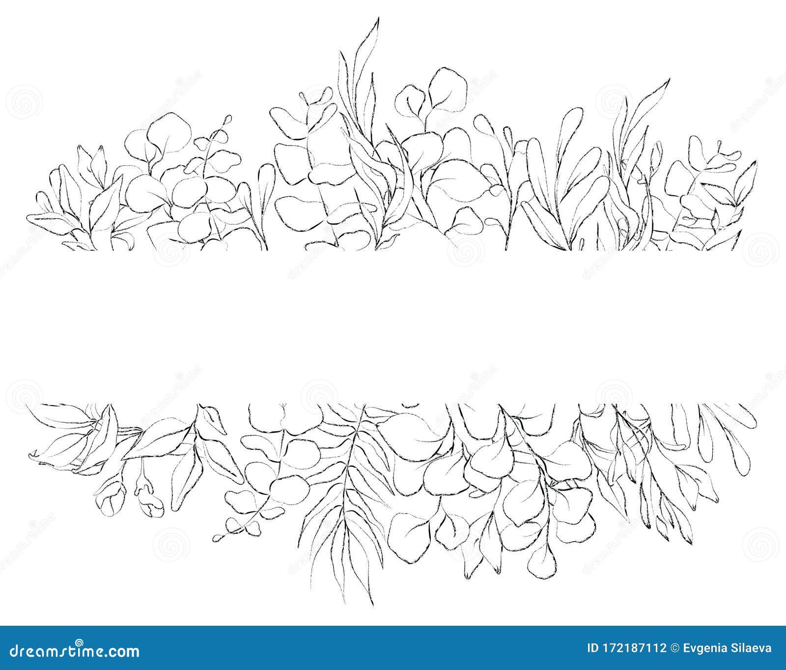 Botanical Sketched Floral Frame. Line Art Hand Drawn Plants. Stock ...