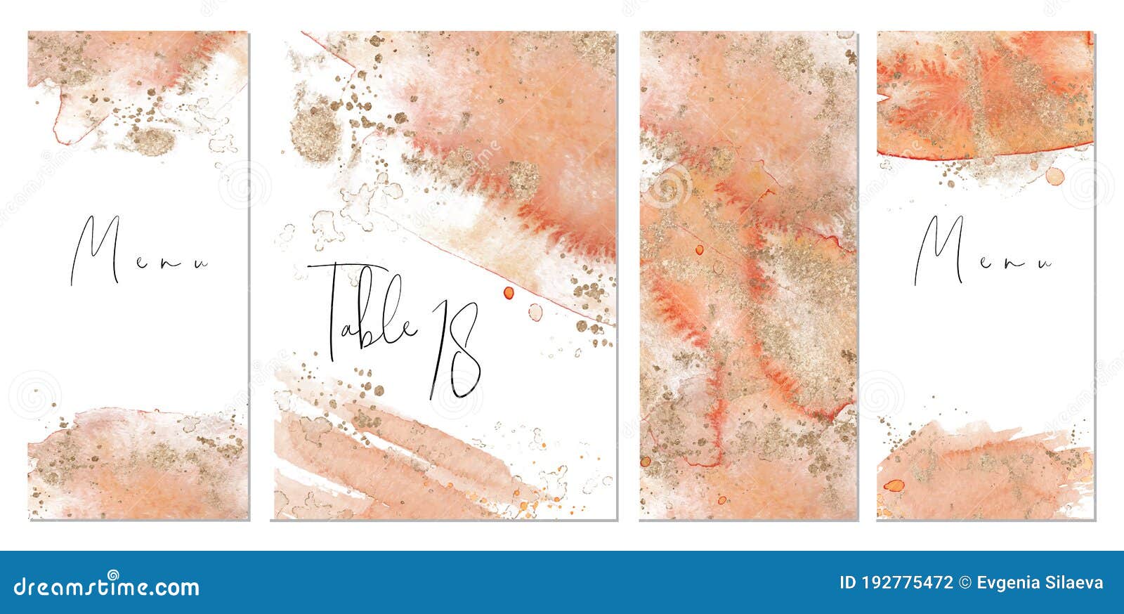 Pink and Gold Abstract Textured Cards with Hand Drawn Watercolor ...