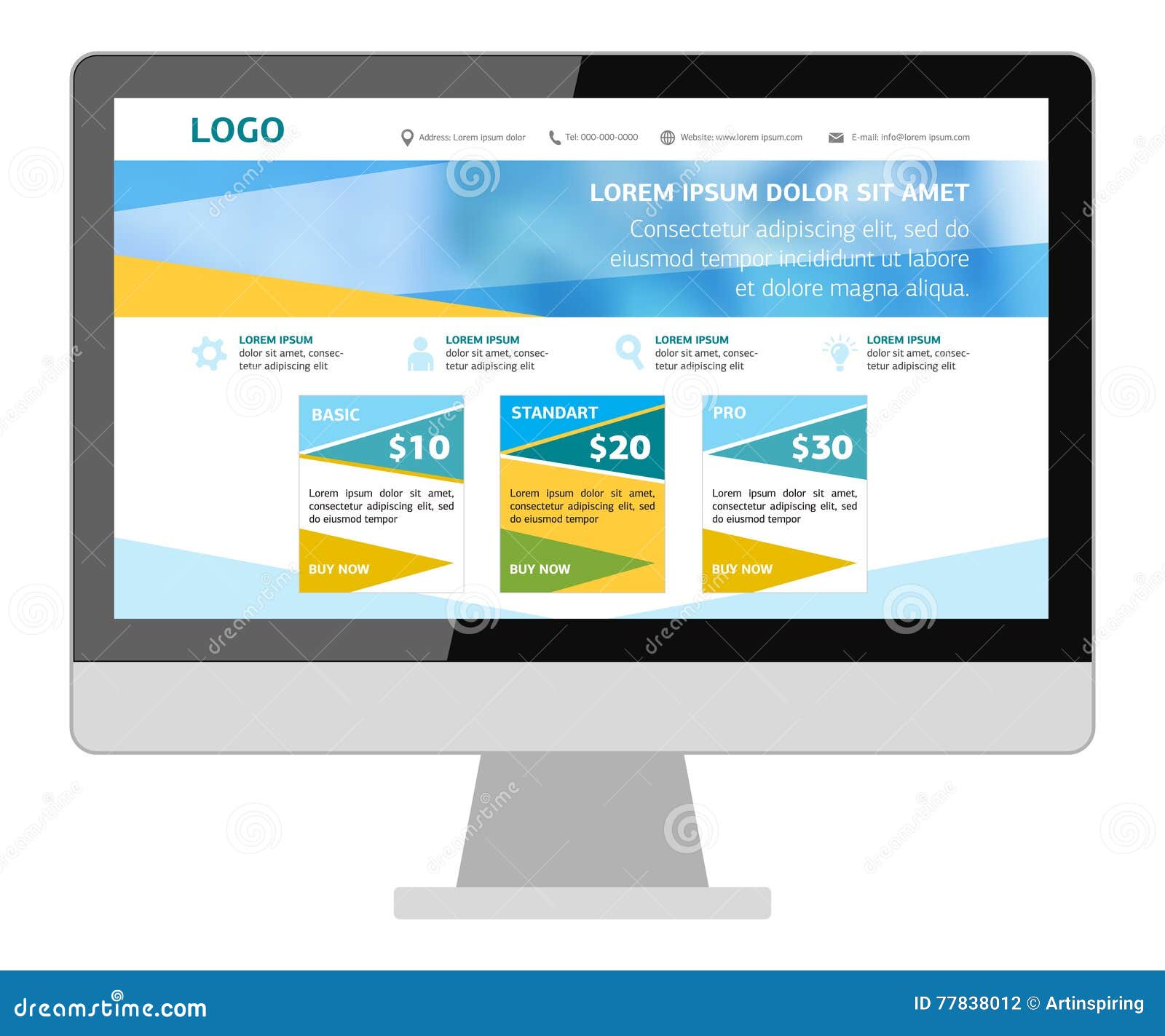 Template Site on the Screen. Stock Vector - Illustration of header ...