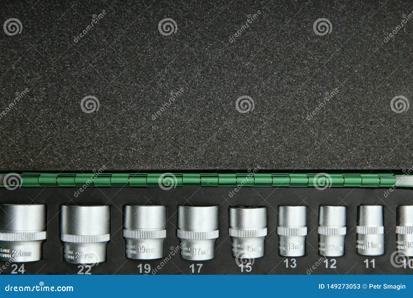 Template of Socket Wrenches in a Case with Foam Rubber with Copy Space ...
