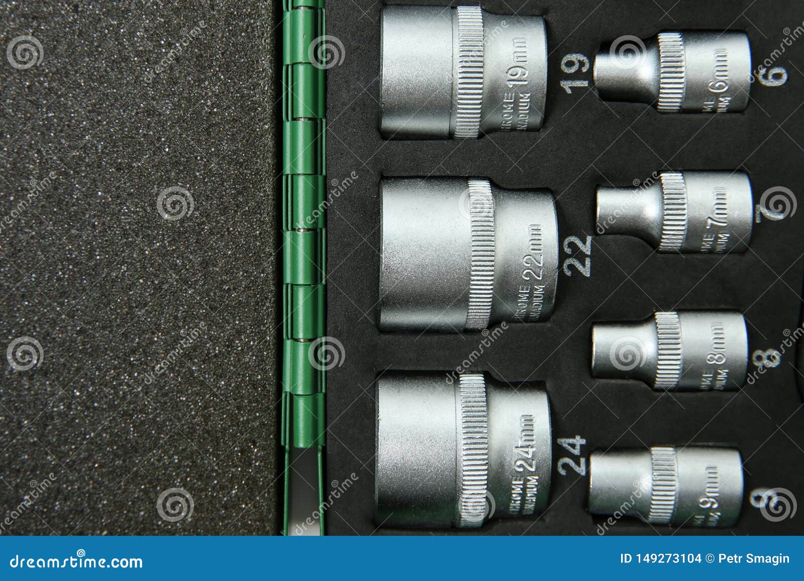 Template of Socket Wrenches in a Case with Foam Rubber with Copy Space ...