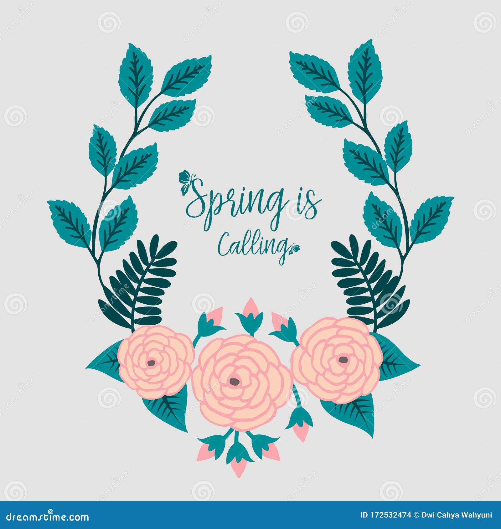 Template for Spring Calling Greeting Card, with Simple Leaf and Floral ...