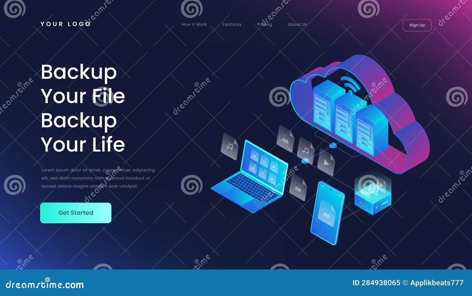Template Technological Concept for Uploading File Landing Page Gradient ...