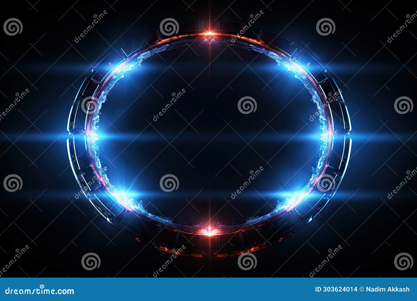 Template for Text : Blue Neon Glowing Glare Circle with Rays. Frame ...