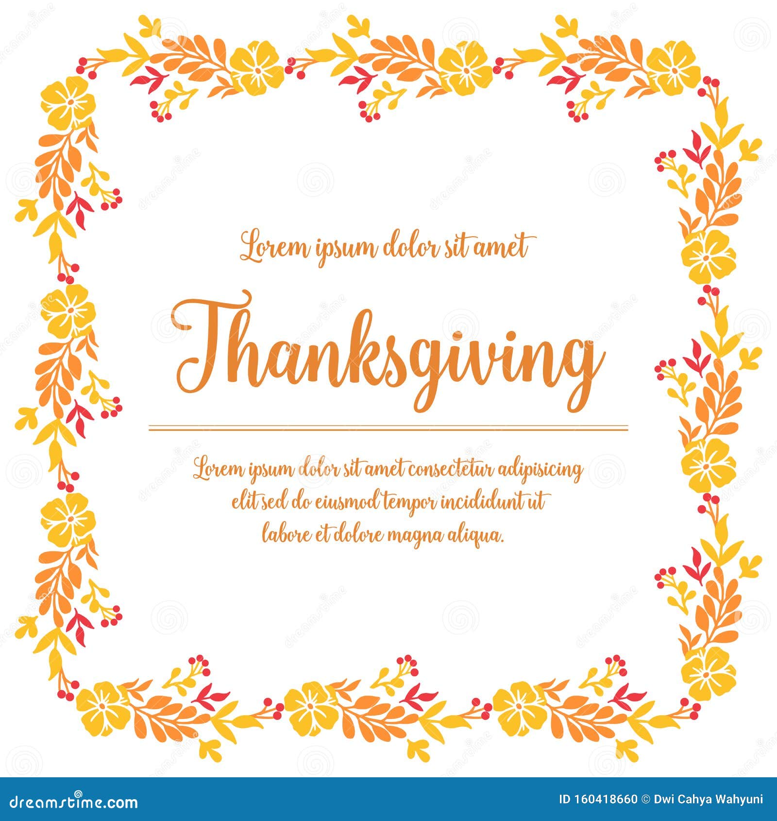 Template Text of Thanksgiving, with Ornament of Nature Leaf Flower ...