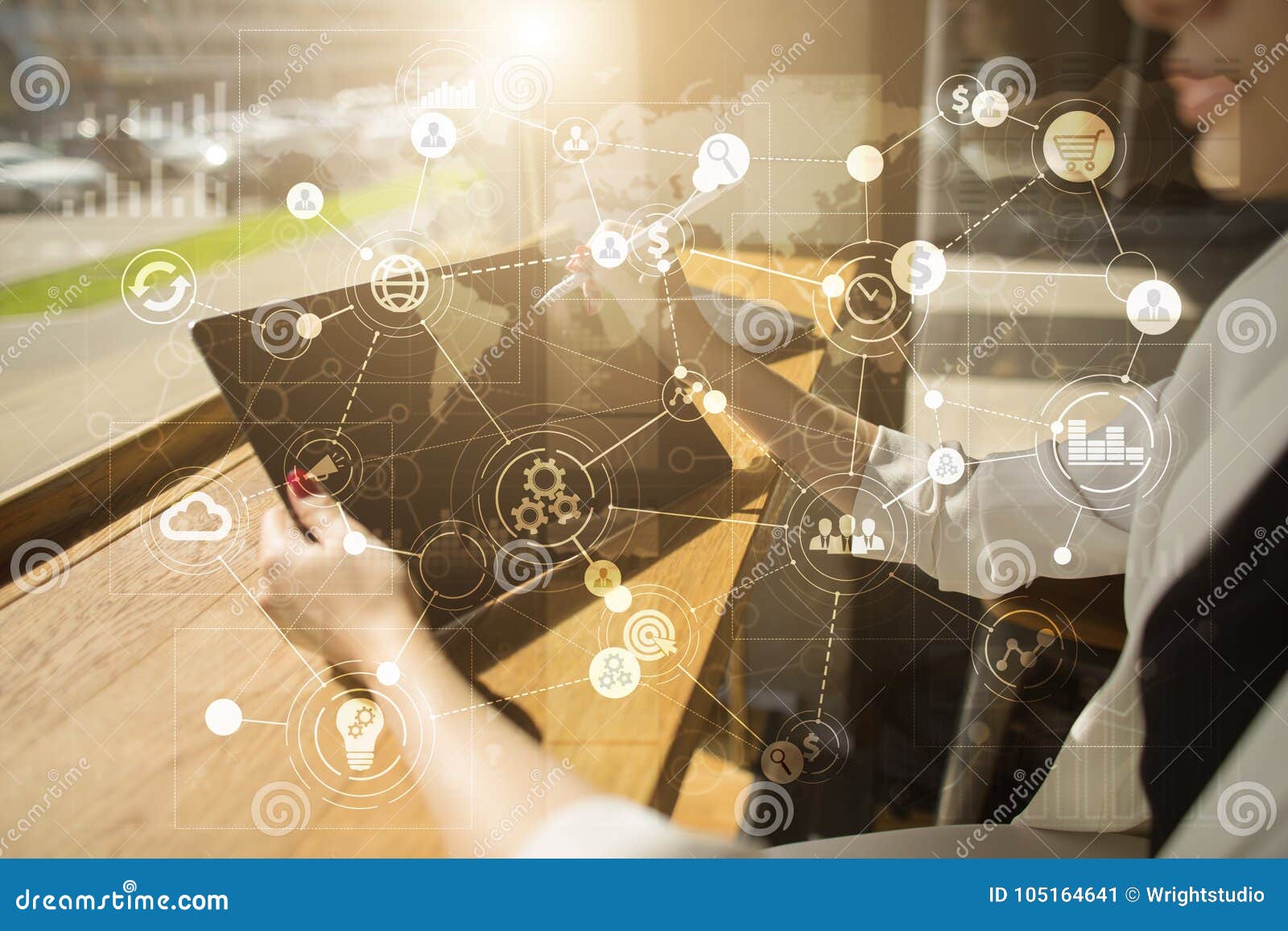 Template for Text, Virtual Screen Background with Icons. Business ...