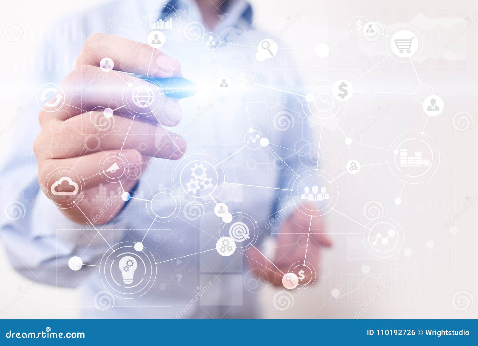 Template for Text, Virtual Screen Background with Icons. Business ...